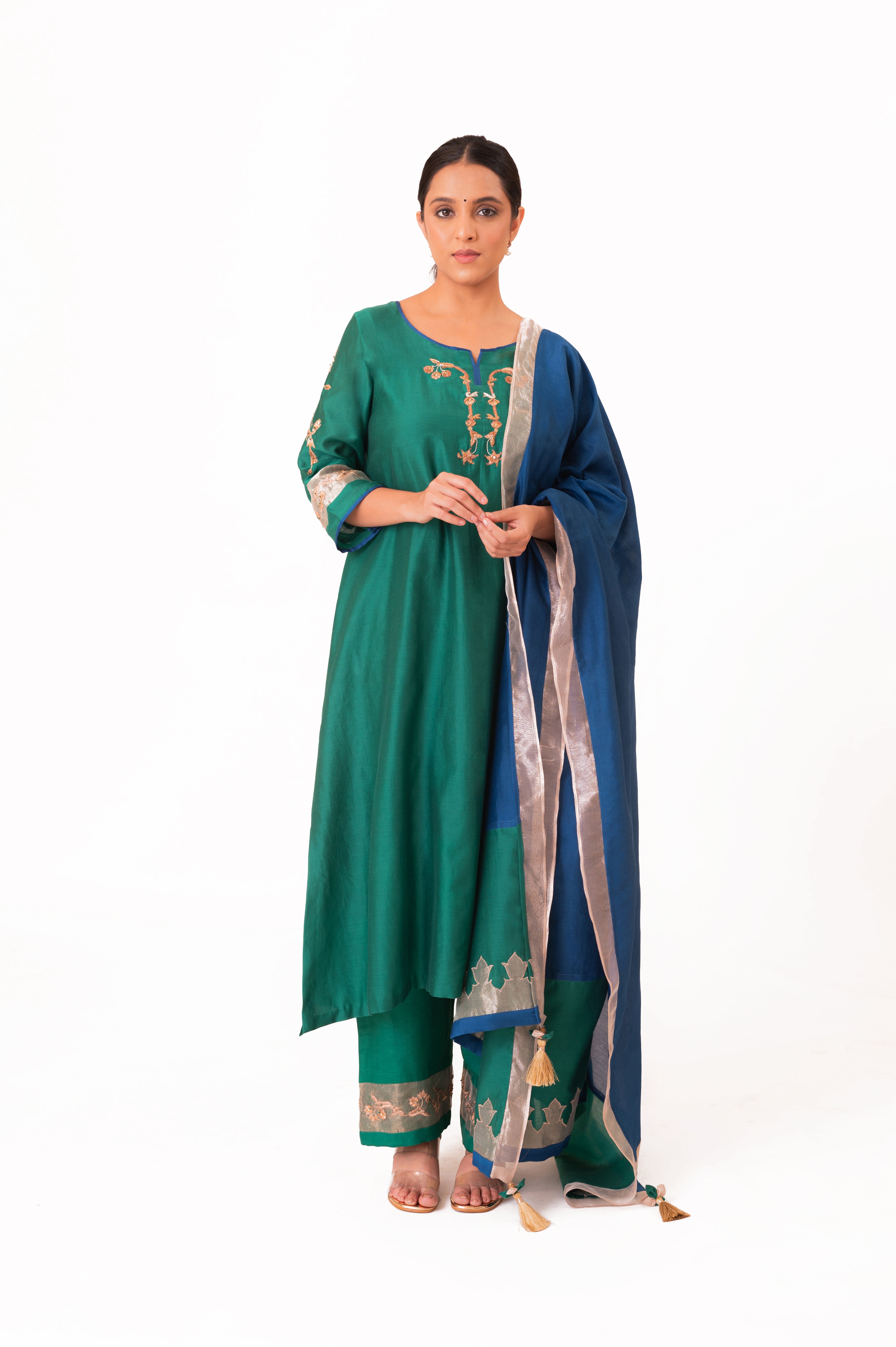 Tissue Patched Dupatta Dual Color Kurta Set – anantam
